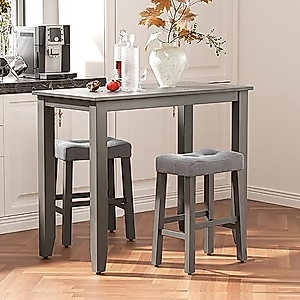 Nathaniel Home 3 Piece Table Set Counter Height Dining Furniture One Bench and Two Saddle Stools, Gray