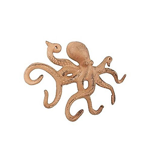 HANDCRAFTED NAUTICAL DÉCOR Rustic Orange Cast Iron Octopus Hook 11"