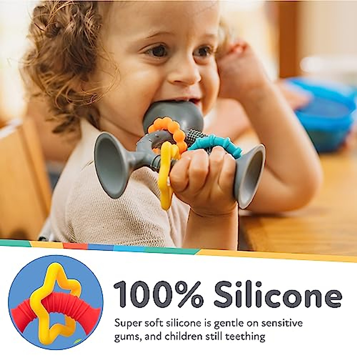 Nuby Silly Three Prong Interactive Suction Toy with Colorful Rings, Gray