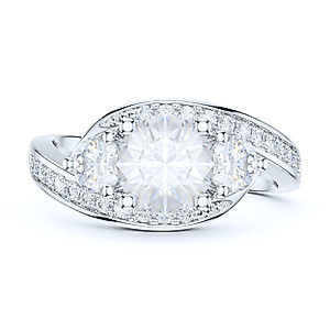 PRSTANI Sterling Silver Fancy Split Three Stone Style Round Brilliant Cut Genuine Moissanite Promise Engagement Ring (8)