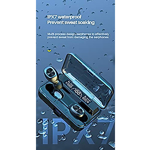 TWS Wireless Earbuds Bluetooth 5.1 Headphones Build in Mic HD Large Display Charging Box IPX7 Waterproof Voice Assistant Automatic Pairing USB Type-C Low Latency for Android iOS Windows Mac (Black)