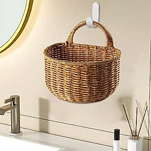 Qianly Wall Hanging Baskets Storage with Handle Washable Decorative Basket Woven Wall Basket Kitchen Bin for Towels Magazines Toys Balcony Cabinet, 17cmx15cm