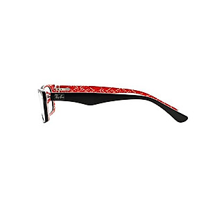 Ray-Ban RX5206 Rectangular Prescription Eyeglass Frames, Black On Texture Red/Demo Lens, 52 mm