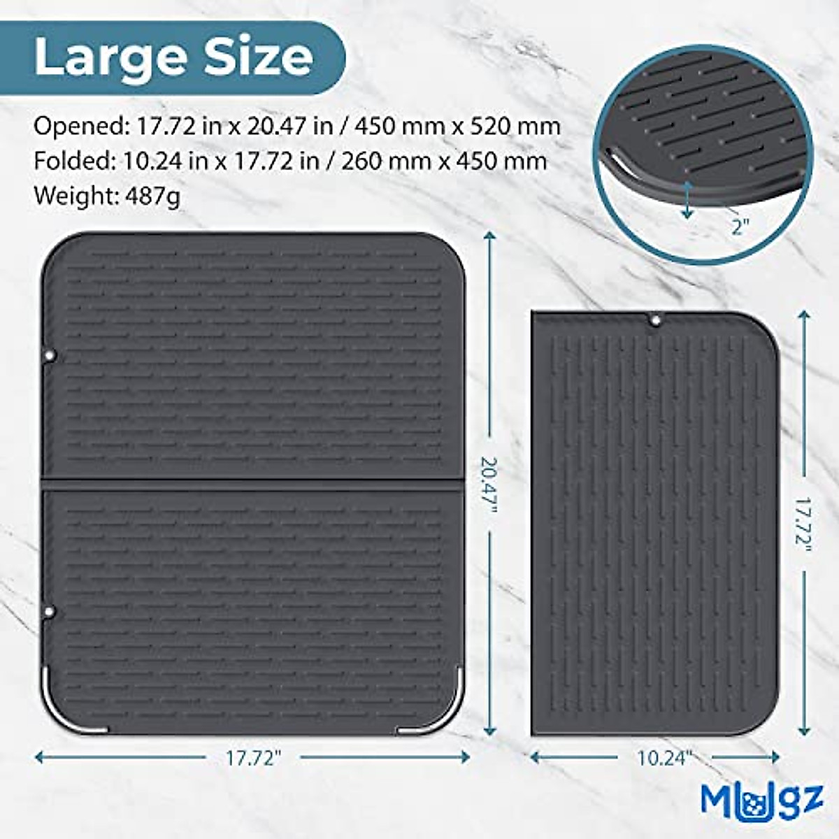 Large Silicone Dish Drying Mat for Kitchen Counter Size 20.5” x 17.7”, Eco Friendly Food Grade Drying Mat, Easy to Clean, Heat Resistant Hot Pot Holder, Dish Washer Safe