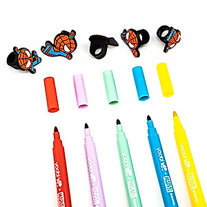 Yoobi x Marvel Mini Markers for Kids w/Spider-Man Charms (2 Pack) – Pastel & Bright Colored Markers in Red, Lavender, Mint, Blue, & Yellow w/Interchangeable Silicone Charms – Pastel Kids Markers