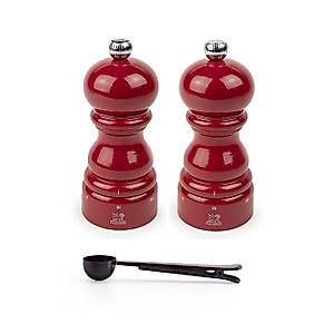 Peugeot Paris u'Select 4.75-inch Salt & Pepper Mill Gift Set, Passion Red - With Stainless Steel Spice Scoop/Bag Clip