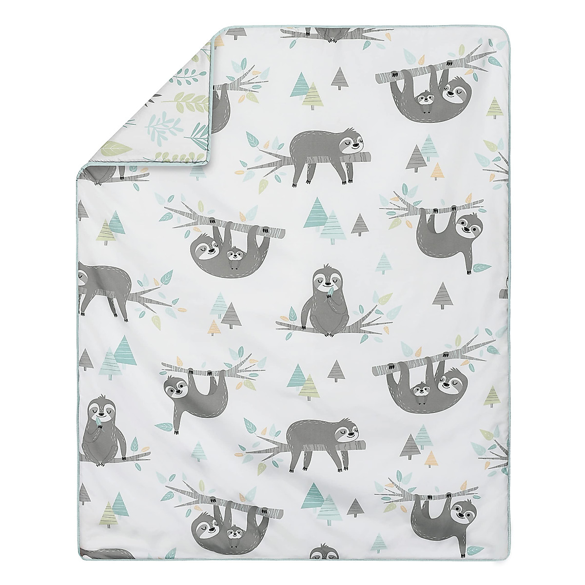 Sweet Jojo Designs Blue and Grey Jungle Sloth Leaf Baby Unisex Boy or Girl Nursery Crib Bedding Set - 11 pieces - Turquoise, Gray and Green Tropical Botanical Rainforest