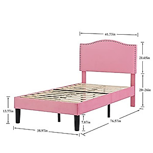 VECELO Twin Bed Frame Platform Bed Frame with Upholstered Headboard, Strong Frame and Wooden Slats Support, Strong Weight Capacity, Non-Slip and Noise-Free, Easy Assembly,Pink