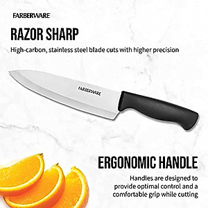 Farberware Edgekeeper 6-Inch Chef Knife with Self-Sharpening Blade Cover, High Carbon-Stainless Steel Kitchen Knife with Ergonomic Handle, Razor-Sharp Knife, Black