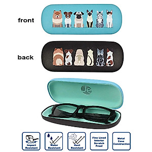 JAVOedge [4 PACK], Printed Front and Back Dogs Pattern Durable Hard Clamshell Eyeglass Storage Case w/Microfiber Cloth