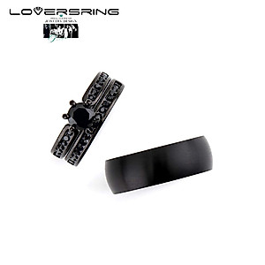 LOVERSRING Couple Ring Bridal Sets His Hers Women 18k Black Gold Plated Cz Men Titanium Wedding Ring Band Set