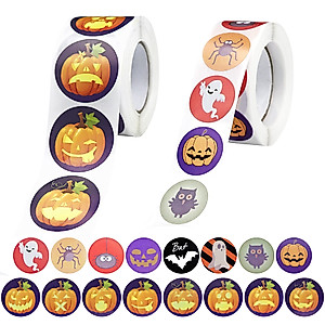 1000 Halloween Roll Stickers for Kids Adults 2 Different Rolls 16 Alternating Designs Assorted Halloween Favor Roll Stickers for Pumpkin Scrapbook Stickers Halloween Party Decorations