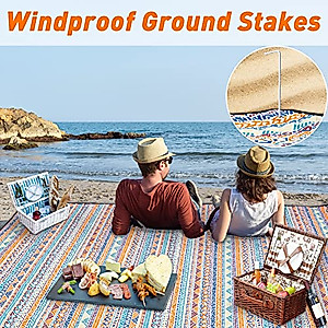 PY SUPER MODE Picnic Blankets Extra Large, Waterproof Foldable Outdoor Beach Blanket Oversized 83x79” Sandproof, 3-Layer Picnic Mat for Camping, Hiking, Travel, Park, Concerts(Orange Boho)