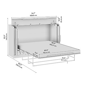Bestar Nebula 75W Queen Size Murphy Cabinet Bed with Mattress in White, 75-inch Space-Saving Sleeping Arrangement for Multipurpose Guest Room or Home Office