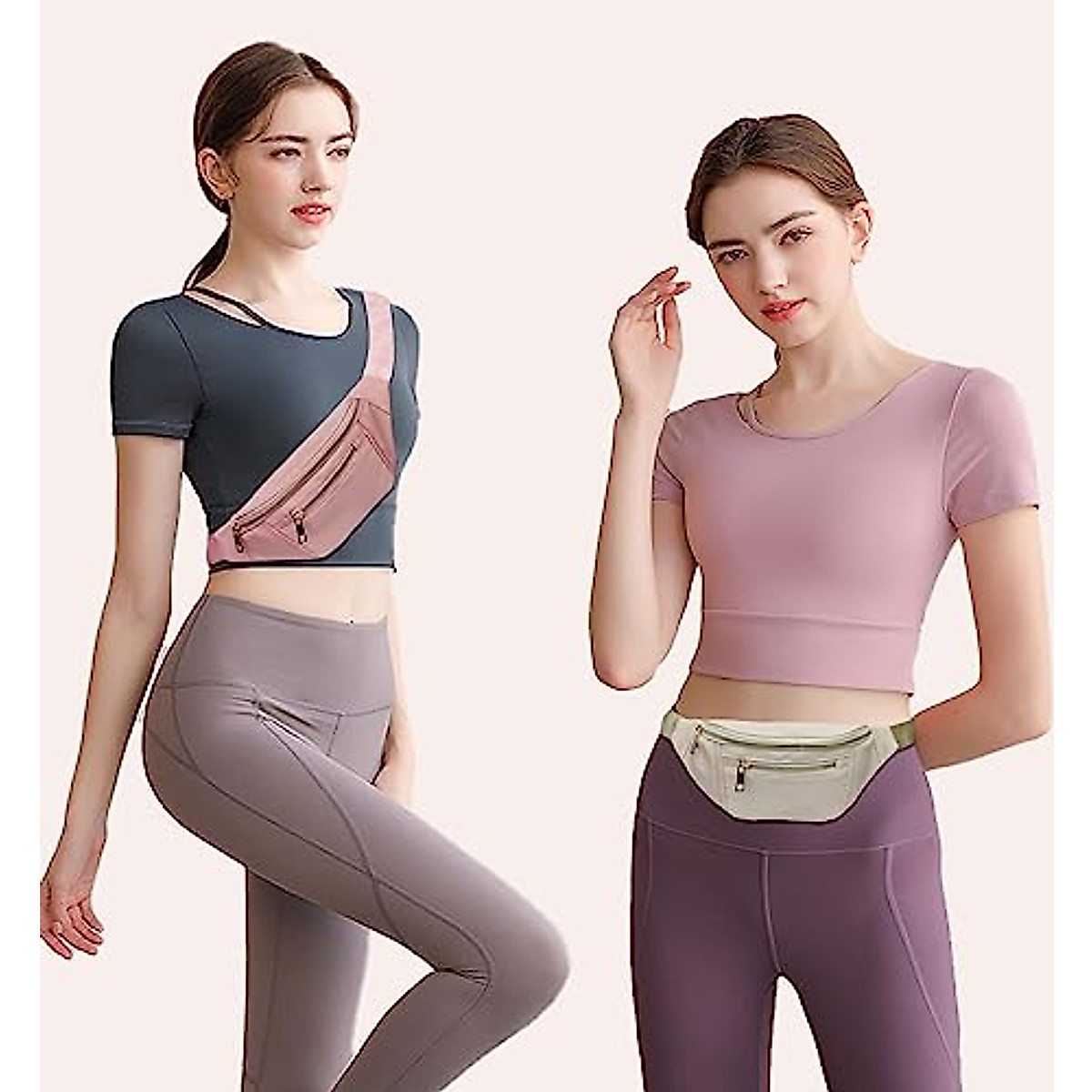 Cute Fanny Pack for Women Cross body,fashion Waist Bag Pack,Belt Bag for Travel Walking Running Hiking Cycling,Easy Carry Any Phone,Wallet (Pink,Gold zipper)