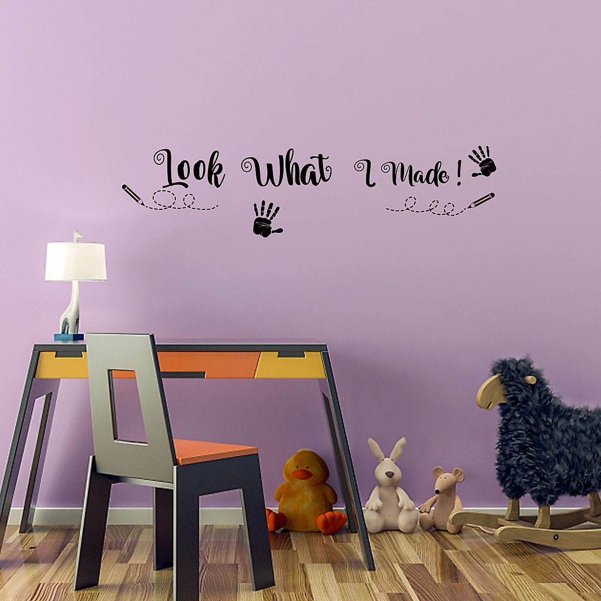 PLIGREAT Look What I Made Quotes Wall Stickers, Removable Vinyl Peel and Stick Wall Decals for Nursery Playroom Children Bedroom Wall Decoration Kindergarten Classroom Home Indoor DIY Wall Art Decor