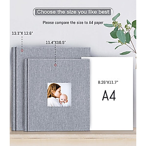 Popotop Photo Album Self Adhesive with Picture Display Window,40 Pages DIY Baby Memory Book for 4x6 8x10 Picture,Linen Cover Scrapbook for Wedding,with Scraper and Metallic Pen