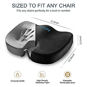 CYLEN Home-Memory Foam Bamboo Charcoal Infused Ventilated Orthopedic Seat Cushion for Car and Wheel Chair - Washable & Breathable Cover (Black)