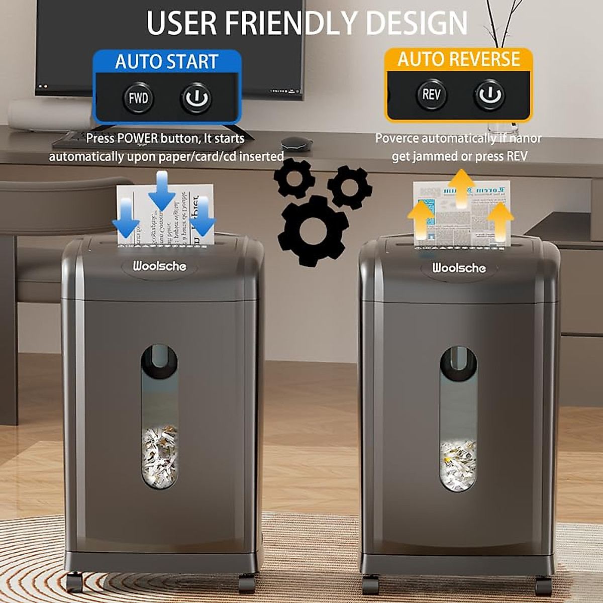 Paper Shredder Movement Cross Cut Paper Shredder, Extra Large Capacity Home Office Heavy Duty Shredder for Paper,Credit Card,Mails,Staples (14.69 x 10.91 x 25.55 inch, 7.9 Gallons,Black)