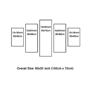 Large Red Flower Canvas Wall Art Prints Picture Black 5pcs Painting Home Decor Bedroom Ready to Hang Framed Modern Artwork 30x60