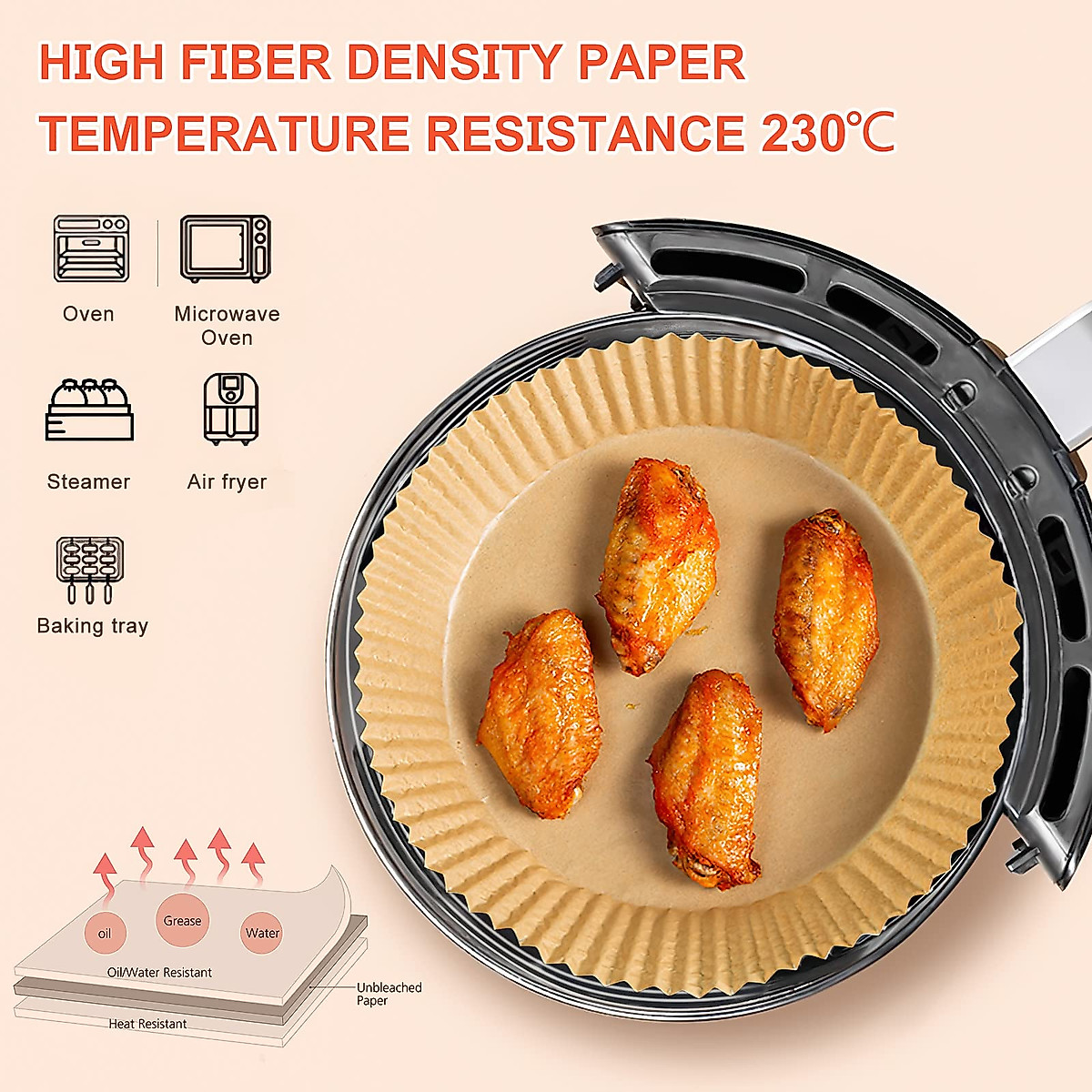Air Fryer Disposable Paper Liner, Hendoct Air Fryer Liners, 100pcs Parchment Paper Liners for Air Fryer, Non-stick, Oil-Proof Air Fryer Paper Liners (7.9inches)