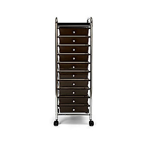 Seville Classics 10-Drawer Multipurpose Mobile Rolling Utility Storage Organizer with Tray Cart, Translucent Black
