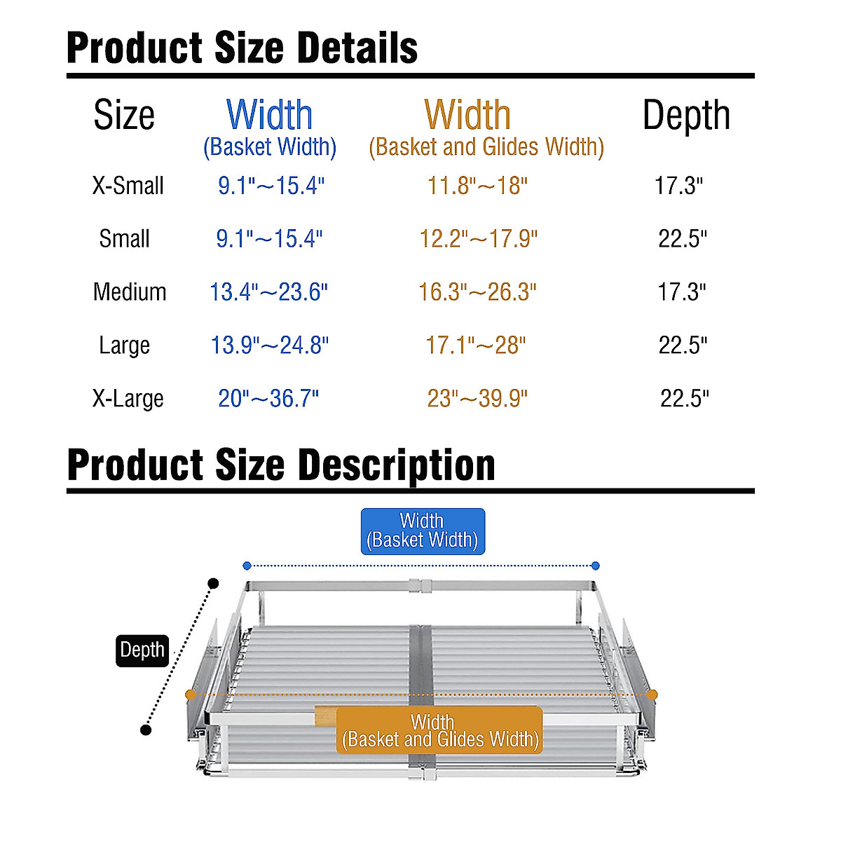 2Pack Expandable Pull Out Cabinet Organizer, 23~39.8"W x 22.5"D Heavy Duty Slide Out Shelves Adjustable Height Cabinet Pull Out Shelves,Expandable Width Spice Rack Organizer for Kitchen Cabinet