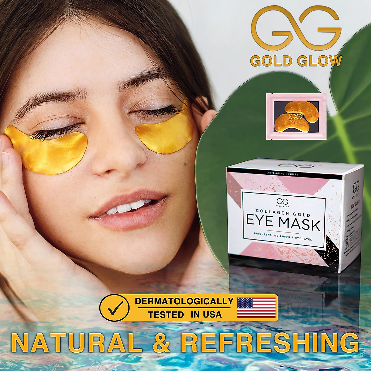 Gold Glow 24k Collagen Under Eye Gel Patches, Reduces Puffiness, Dark Circles, Anti Wrinkle, Anti Aging Gold Eye Mask, Hydrogel, Undereye Bags Treatment, Puffy Eye Pads for Men Women (30 Pairs)