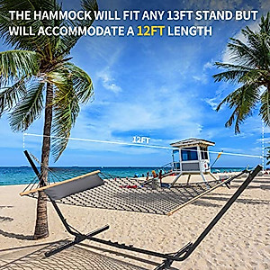 TONAHUTU 13FT Hammocks, Traditional Hand Woven Cotton Rope Hammock with Free Extension Chains for Outdoor Indoor Patio Yard 450 LSB Capacity for Two Person (Dark Grey)