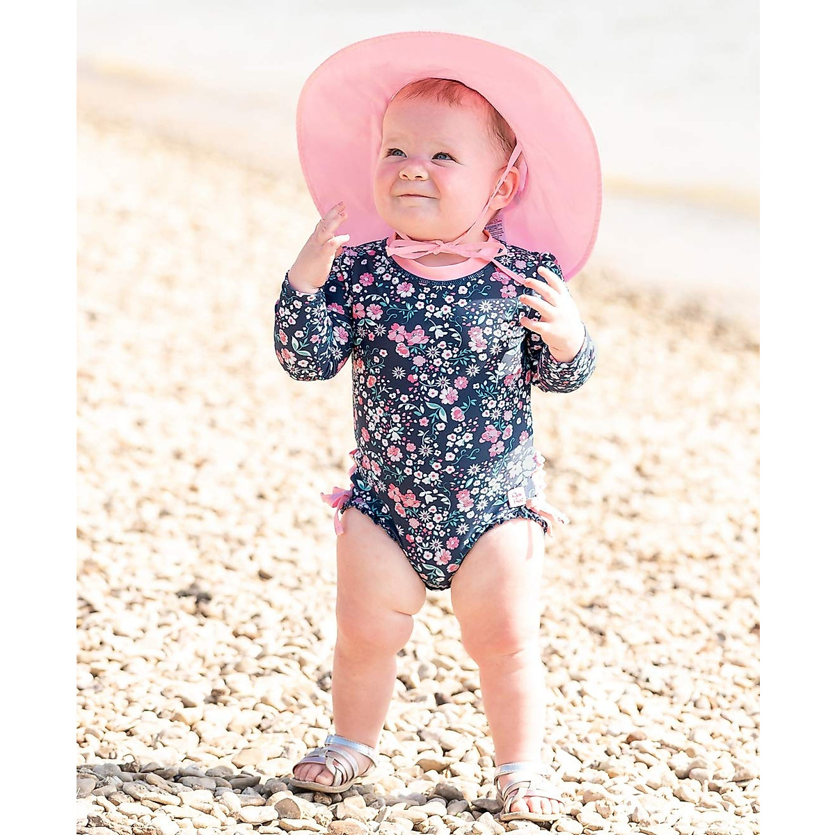 RuffleButts® Baby/Toddler Girls Pink Adjustable Sun Hat w/UPF 50+ Protection - 12-24m