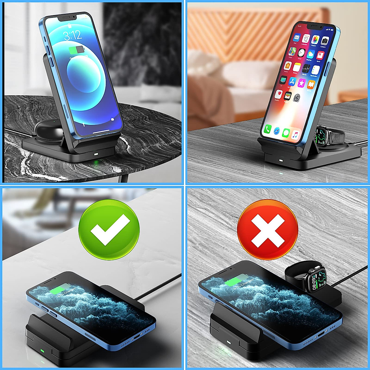Wireless Charging Station Foldable 3 in 1 Wireless Charger for Apple Multiple Devices, 18W Fast Charging Stand for iPhone 15/14/13/12/11/X Pro Max, AirPods, iWatch, Samsung Galaxy Phone Series