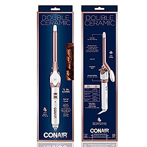 Conair Double Ceramic 1/2-Inch Curling Iron, 1/2-inch barrel produces spiral curls – for use on short to medium hair