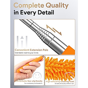 Microfiber Duster for Cleaning, Tukuos Hand Washable Dusters with 2pcs Replaceable Microfiber Head, Extendable Pole, Detachable Cleaning Supplies for Office, Car, Window, Furniture, Ceiling Fan