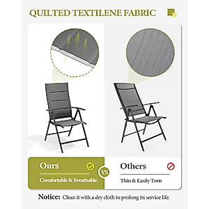 Crestlive Products Folding Patio Chairs Set of 4, Aluminium Outdoor Folding Chairs with Soft Cotton-Padded Seat,Adjustable High Backrest for Camping, Garden, Backyard