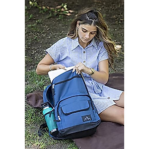Multi Pocket Colorful Travel and College Backpacks with Padded Straps, Side Pockets (Navy)