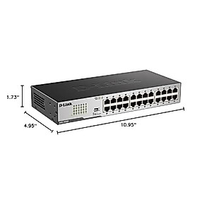 D-Link DGS-1024D, Ethernet Switch, 24 Port Gigabit Unmanaged Fanless Network Hub Desktop or Rack Mountable, Black