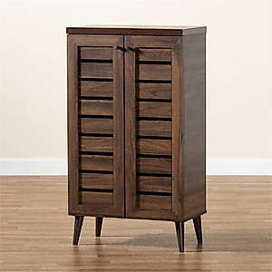 Baxton Studio Salma Modern and Contemporary Walnut Brown Finished Wood 2-Door Shoe Storage Cabinet