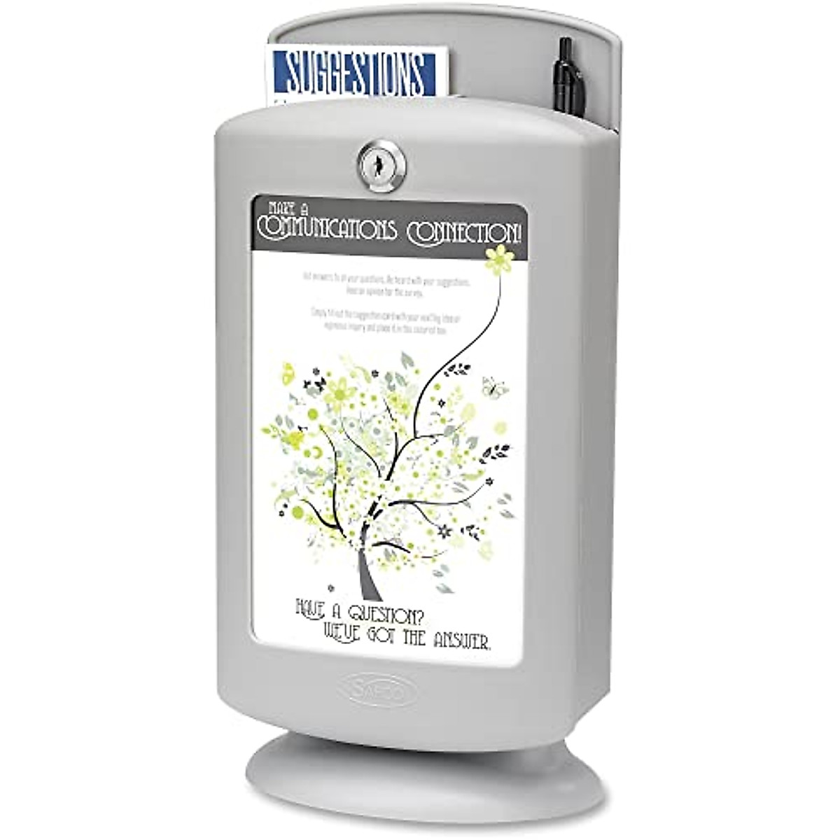 Safco Products Customizable Suggestion Box 4233GR with 25 Suggestion Cards, Secure Collection & Customizable Display, Gray,Display Area 5 1/2'W x 8 1/2'H