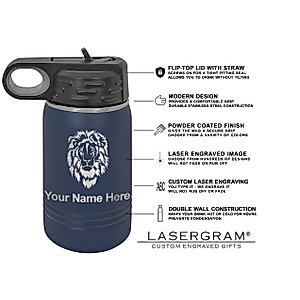 LaserGram Personalized Water Bottle, Fighter Jet 2, Stainless Steel Double Wall Vacuum Insulated with Flip Top Straw, Custom Engraved Gift (12oz / 335ml Navy Blue)