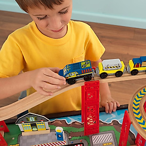 KidKraft Multi-Level Airport Express Espresso Train Set & Table, Multi-Colored Toy, Planes, Trains, Cars, Helicopters, Multiple Kids Play, Gift for Ages 3-8 46.25 x 32.5 x 15.5