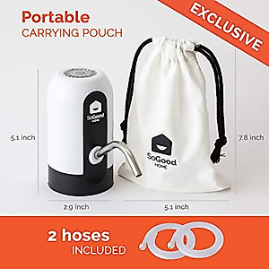 Water Dispenser 5 Gallon Bottle by SoGood - Carrying Pouch and 2 Hoses - Water Gallon Dispenser - Automatic Drinking Water Pump Portable - BPA Free - USB Charging - Ideal for Outdoor or Kitchen