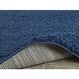 Sweethome Stores Cozy Collection Plush Luxurious Solid Navy Solid Design (5' X 7') Shag Living Room & Bedroom Area Rug