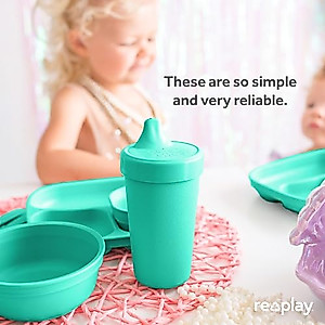 Re-Play Made in USA 10 Oz. Sippy Cups for Toddlers, Set of 3 - Reusable Spill Proof Cups for Kids, Dishwasher/Microwave Safe - Hard Spout Sippy Cups for Toddlers 3.13" x 6.25", Modern Mint