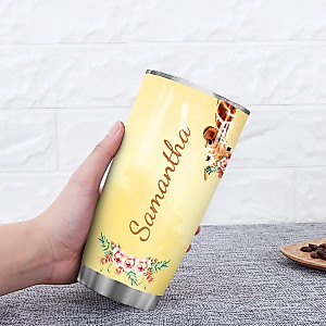 Wassmin Giraffe Gifts For Women Personalized Giraffe Tumbler Stainless Steel 20oz 30oz Coffee Travel Cup Custom Gifts for Woman Girls Friend Spirit Animal Lovers Birthday Christmas