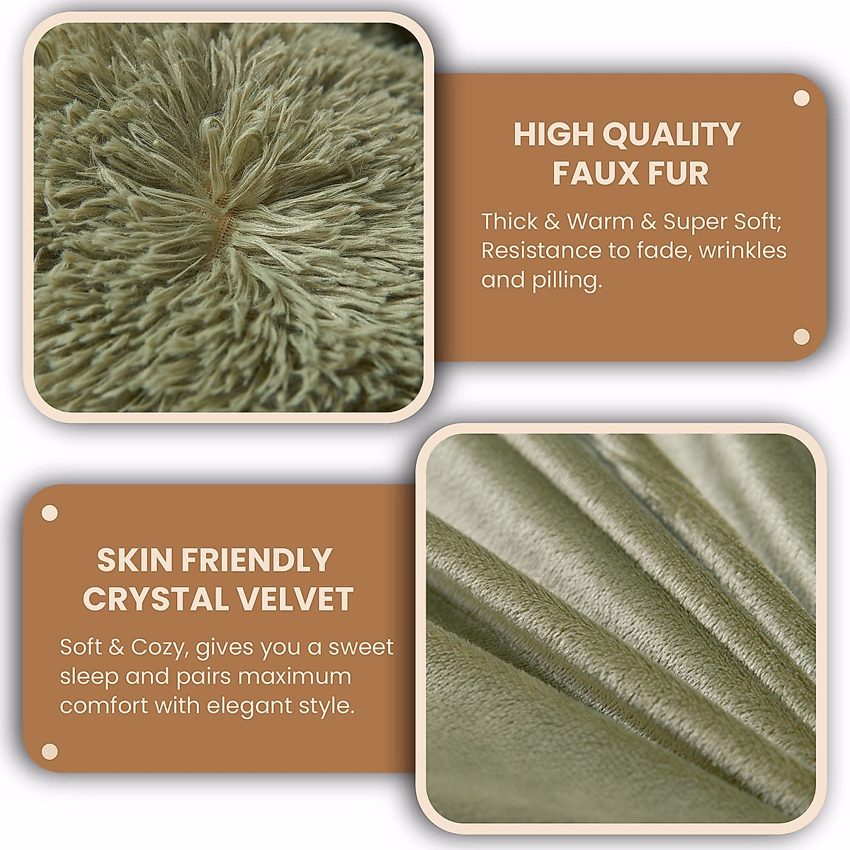 MEGO Luxury Shaggy Faux Fur Duvet Cover Set, Ultra Soft 3 Pieces Fluffy Comforter Cover Set, Fuzzy Bedding Set(1 Plush Furry Duvet Cover + 2 Pillowcases), Zipper Closure(Queen, Sage Green)