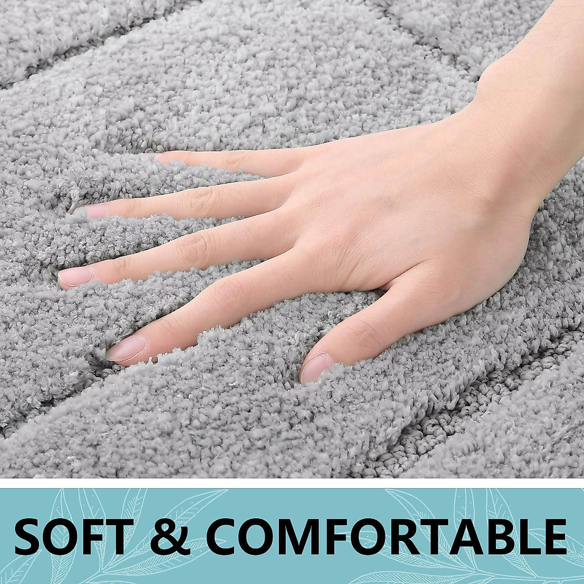 Buganda Bathroom Rugs, 24" x 16", Soft and Absorbent Microfiber Bath Rugs, Non-Slip Shaggy Bath Carpet, Machine Wash Dry Bath Mats for Bathroom Floor, Tub and Shower, Grey