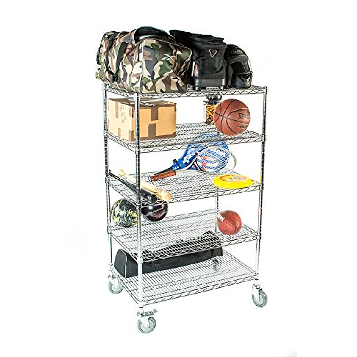 Omega 24" Deep x 42" Wide x 80" High 5 Tier Chrome Wire Shelf Truck with 1200 lb Capacity