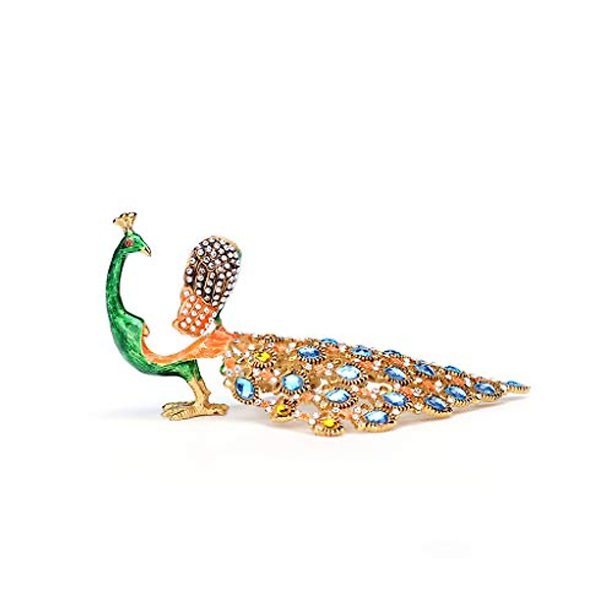 Furuida Trinket Box with Hinged Green Peacock Crystal Ornament Decorative Hinged Jewelry Box Ring Store Luxurious Gift for Home Decor
