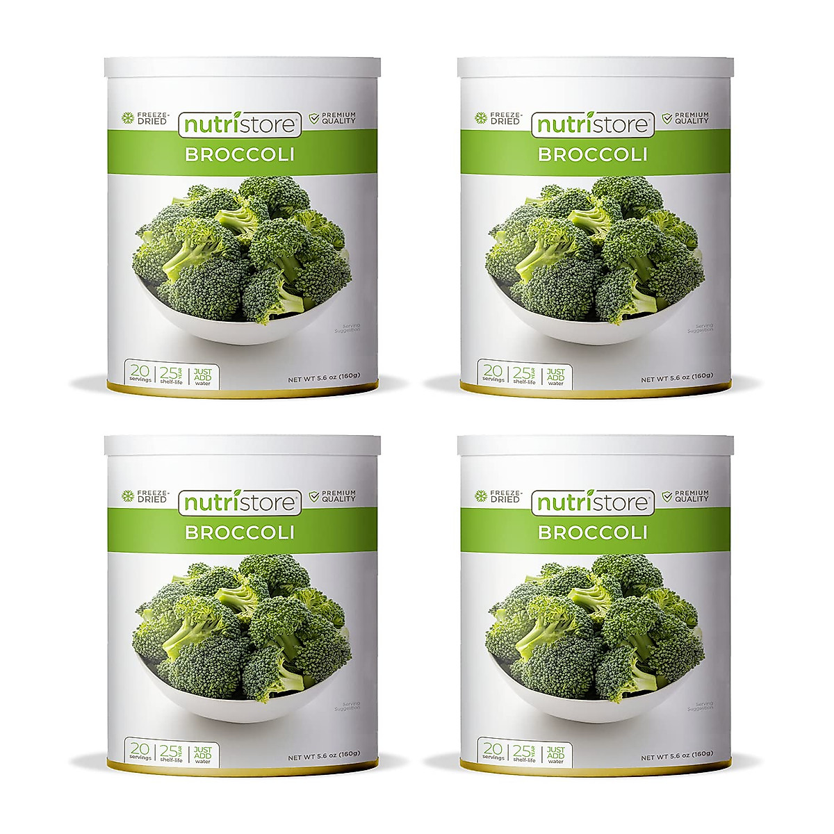 Nutristore Freeze Dried Broccoli | Vegetables for Healthy Snack or Long Term Storage | Emergency Survival Canned Food Supply | Bulk #10 Can Veggies | 25 Year Shelf Life (4-Pack)