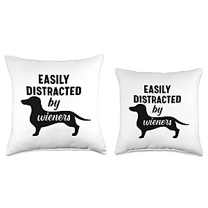 OnlineGNRLSTORE Easily Distracted by Wieners Funny Dog Dachshund Pet Lover Throw Pillow, 16x16, Multicolor